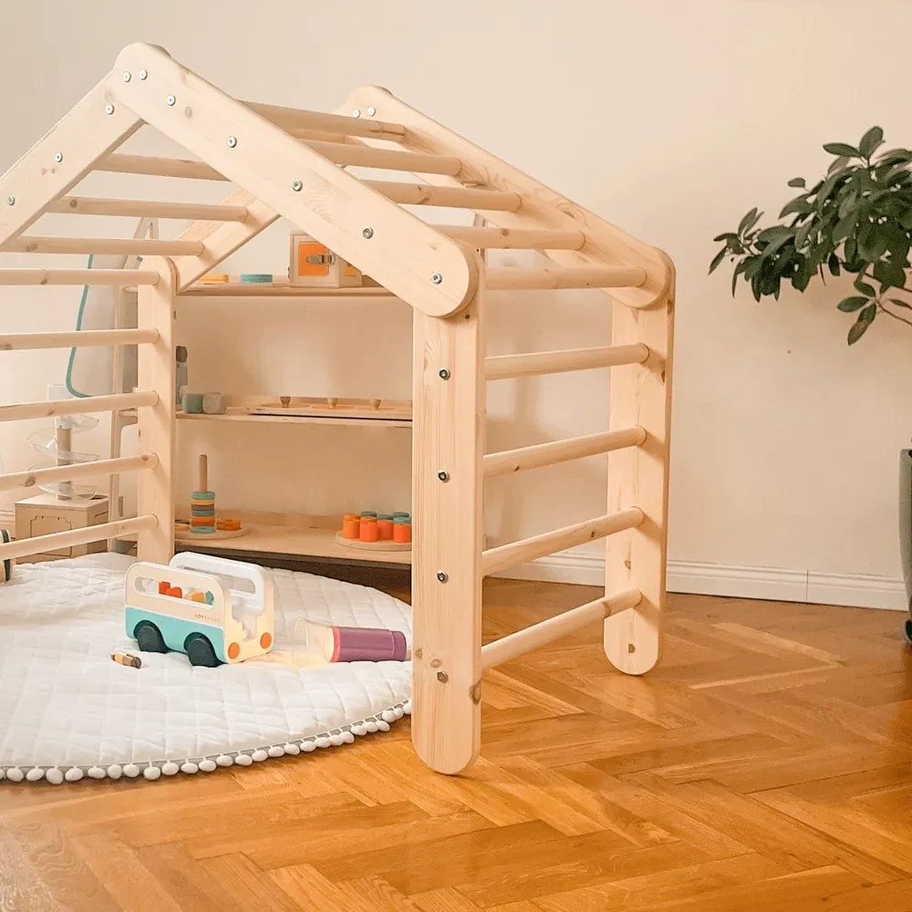Черен пиклер триъгълник от масивен бор 61x112x94 cm Montessori ...