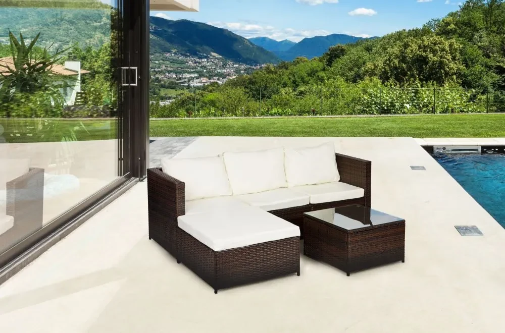 Стилна ъглова седалка от ратан с маса OLDESIO | BIANO