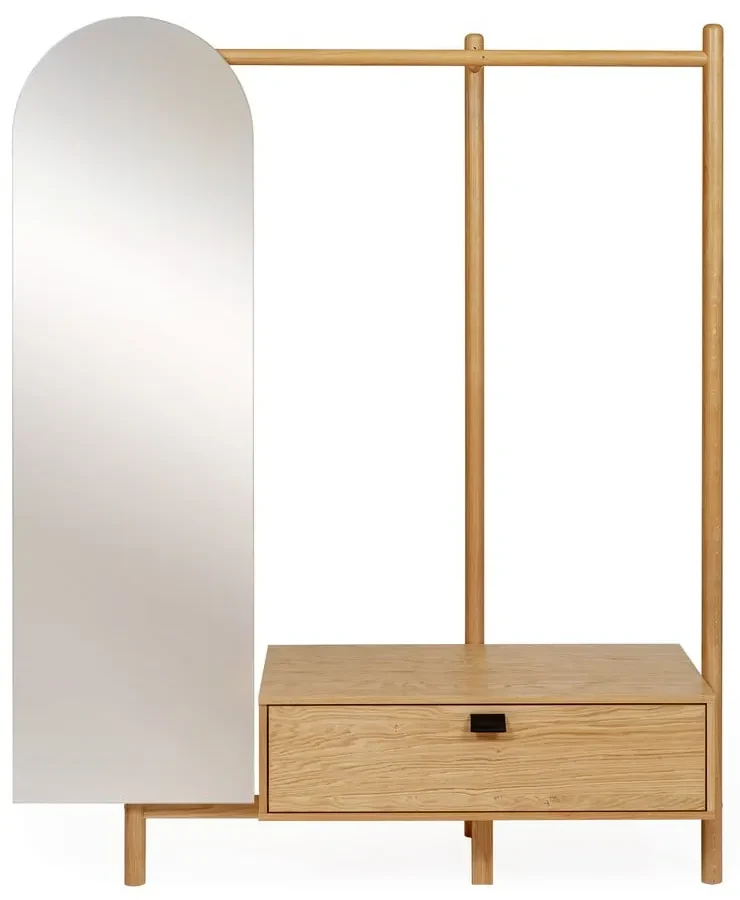 Стена в преддверието от дъбово дърво с огледало Tripod - Woodman | BIANO